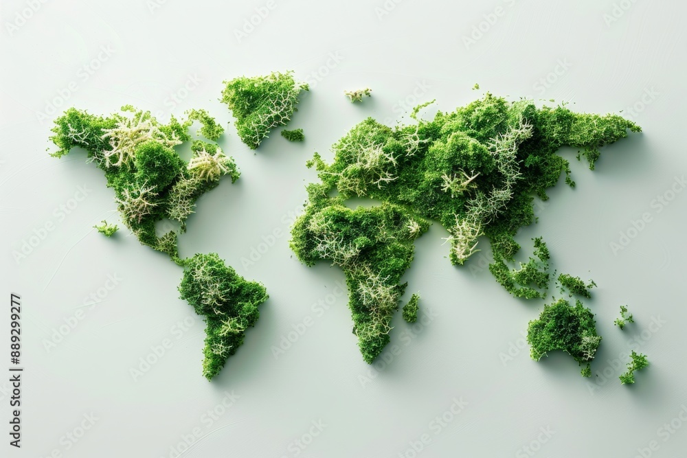 algae fuel industry in shape of green world map, algae fuel production ...