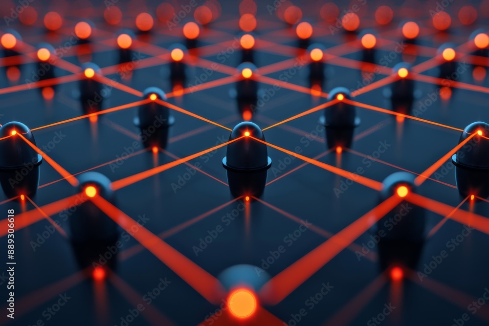 A high-tech illustration of a mesh network topology featuring ...
