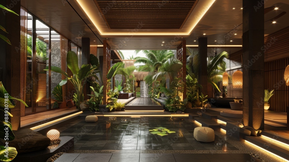 lush tropical hotel lobby , modern hotel lobby design , tropical hotel ...