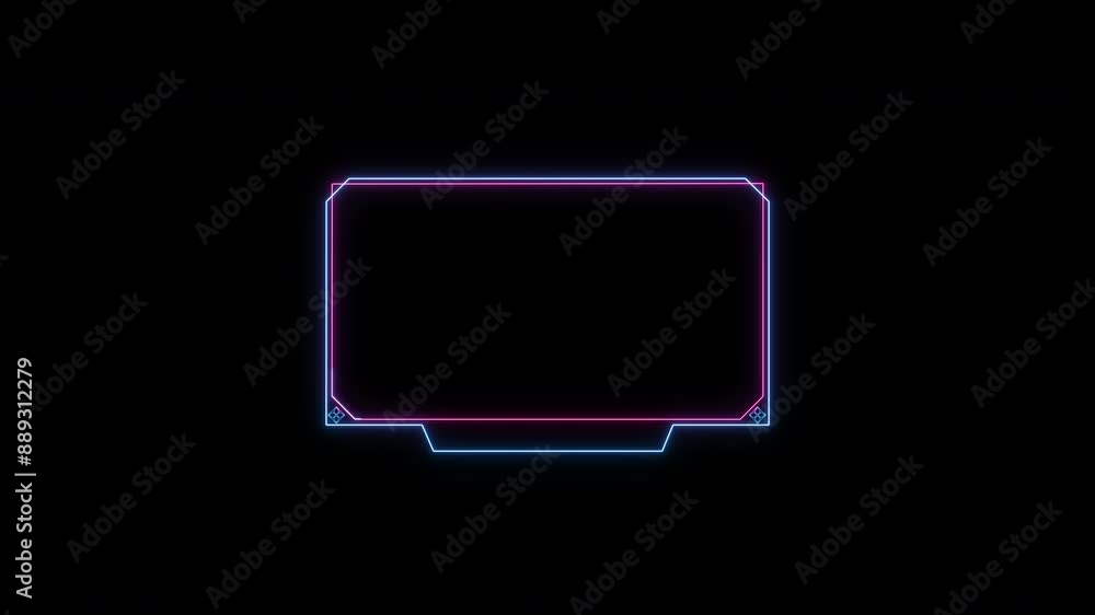 Neon looped light frame for game streaming video on a transparent ...