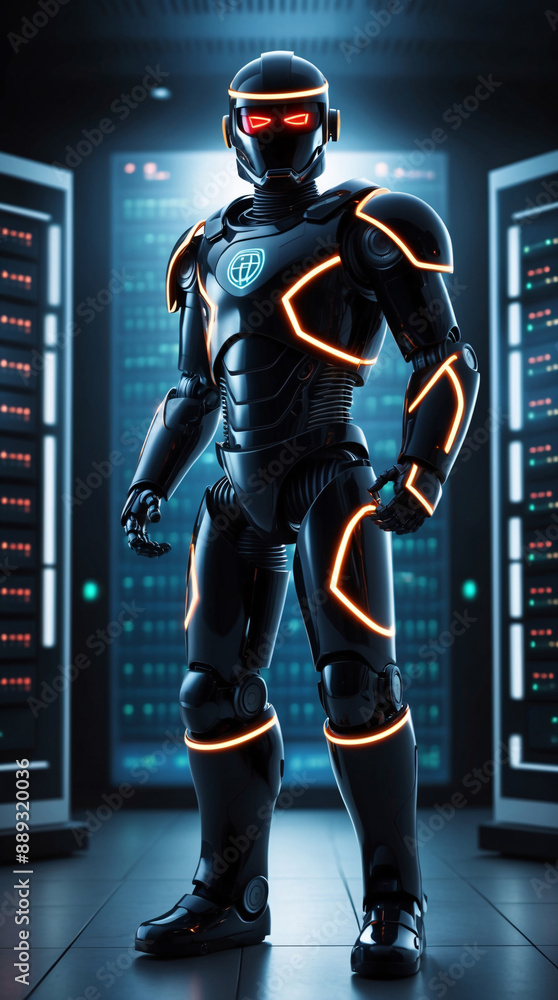 Cybersecurity Guardian Robot cyborg standing as a sentinel of data ...