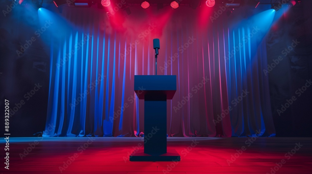Election Candidate Podium Speech Stage with Microphone and Pin Lights ...