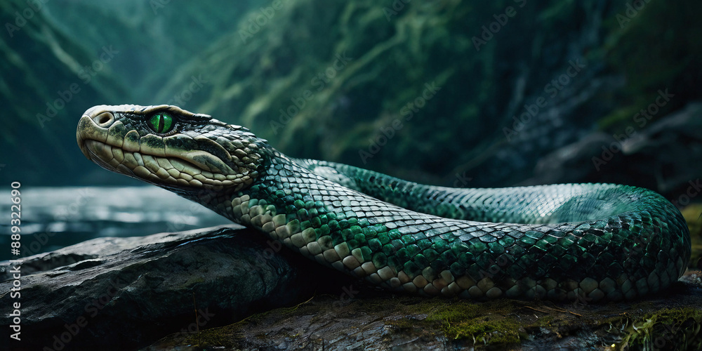This image shows Jormungandr, the World Serpent in Norse mythology. The ...