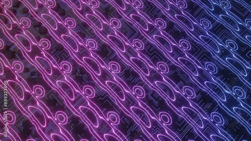Hi tech pattern on plane surface, neon glow, complex elements and ...