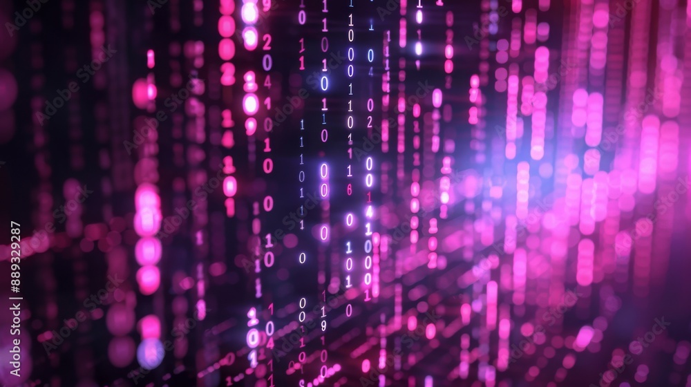 Pink And White Binary Code Streams Down A Dark Background Creating An Abstract Digital