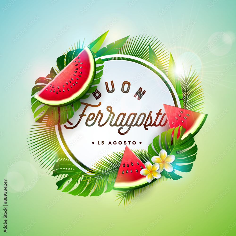 Buon Ferragosto Italian Summer Holiday Festival Design with Watermelon ...