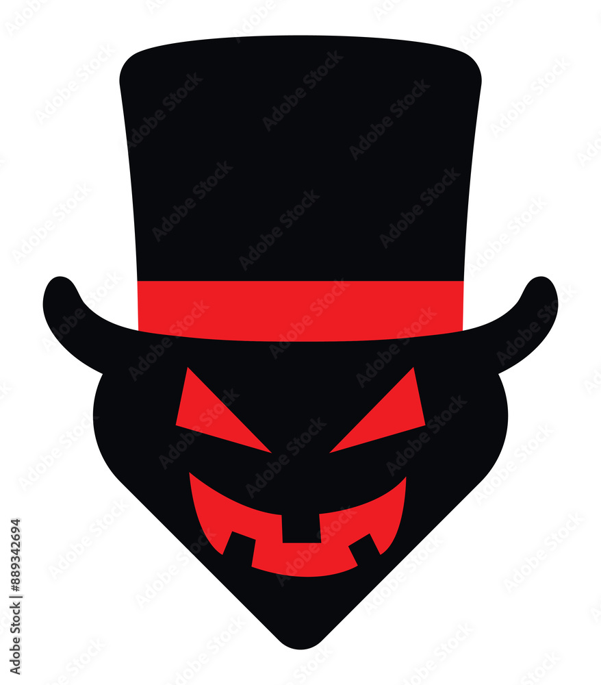Monster in a cylinder hat. A ghost in a top hat with a scary face ...