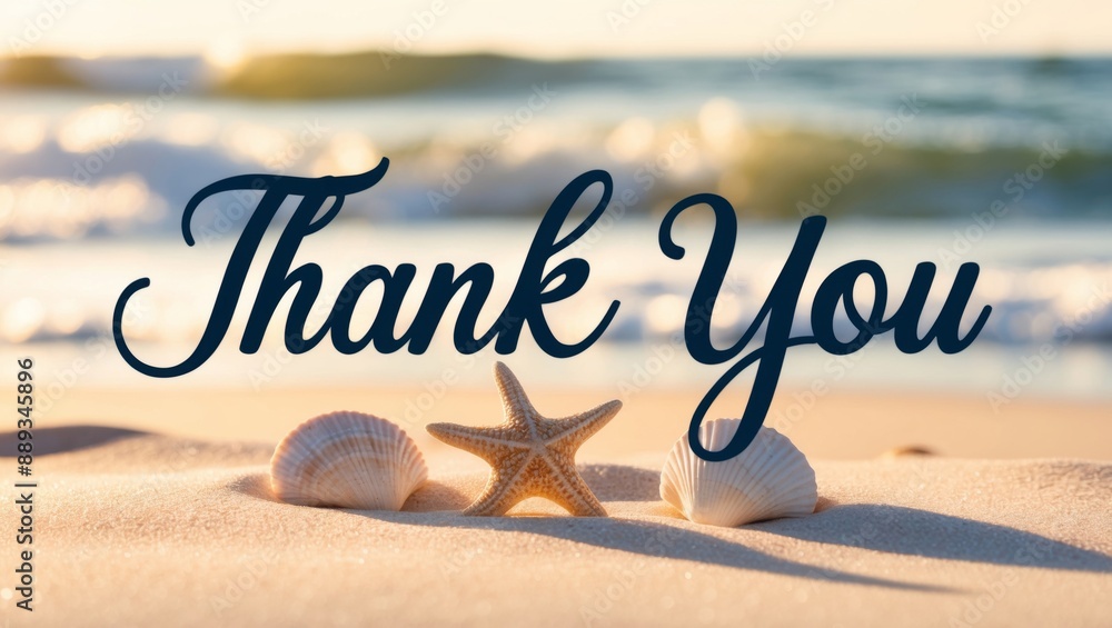 Thank You Written On A Sandy Beach With Sea Shells And A Starfish Stock ...