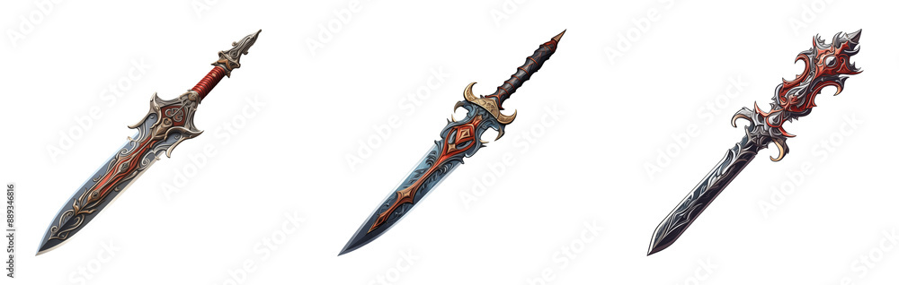 Set of comic/ cartoon style swords isolated on a transparent background ...