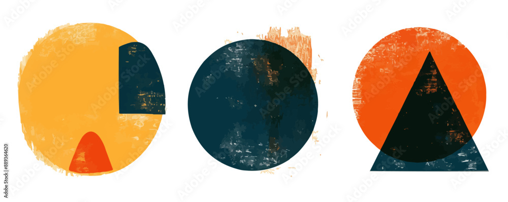 Set of bitmap textured shapes: circle, square, and triangle with rough ...