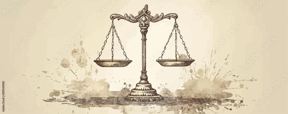 A drawing of a scale with two weights on each side. The scale is tilted ...