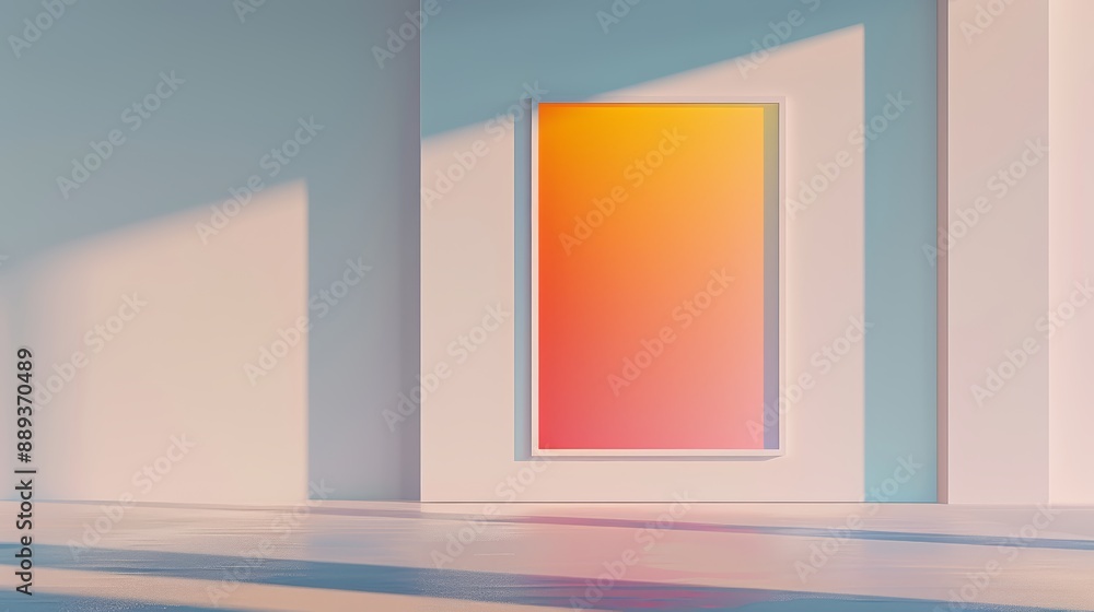 Art exhibition with contemporary design, vivid colors, complex shadows ...