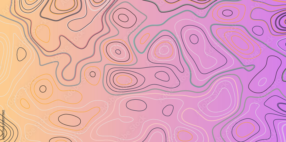 Topographic map contour line background vector concept. Grey and orange ...