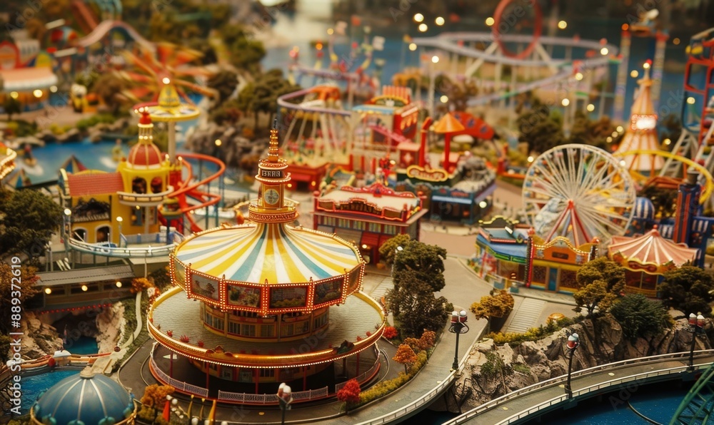 Detailed Miniature Amusement Park Model Featuring Various Attractions ...