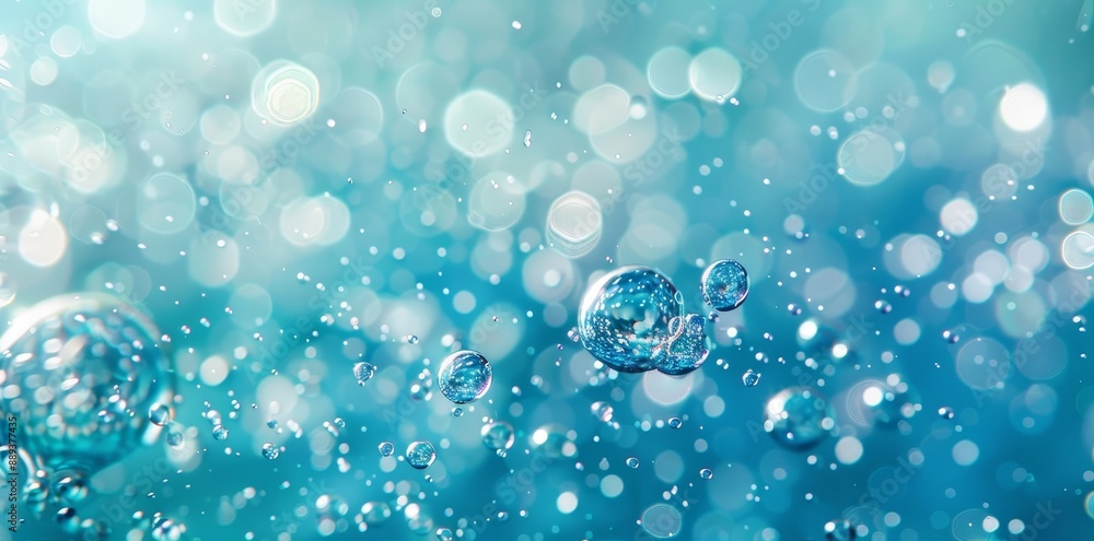 Intense air bubbles in water on a blue background, Blue abstract ...