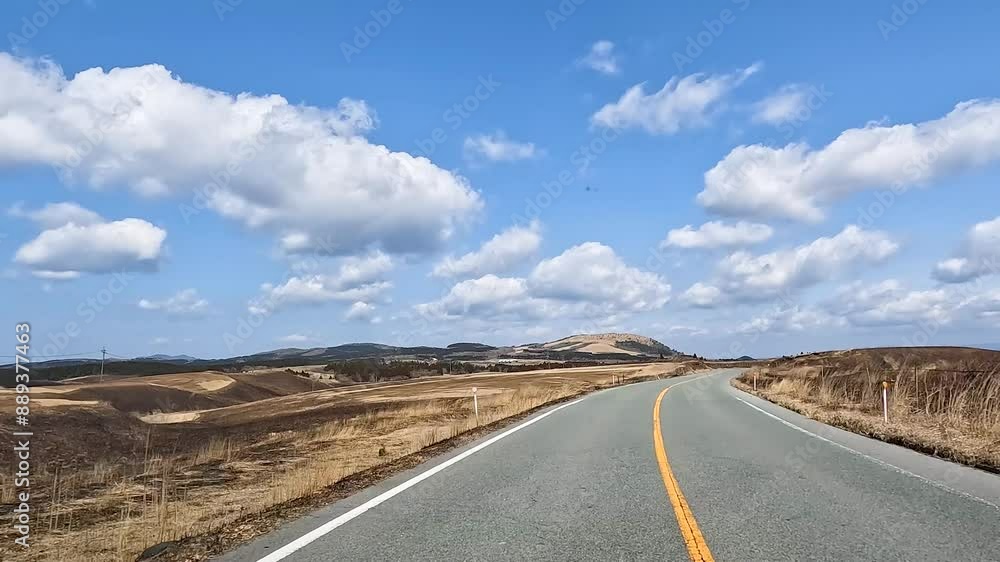 Landscape Milk road at Mount Aso is Aso Volcano and in this sense is ...