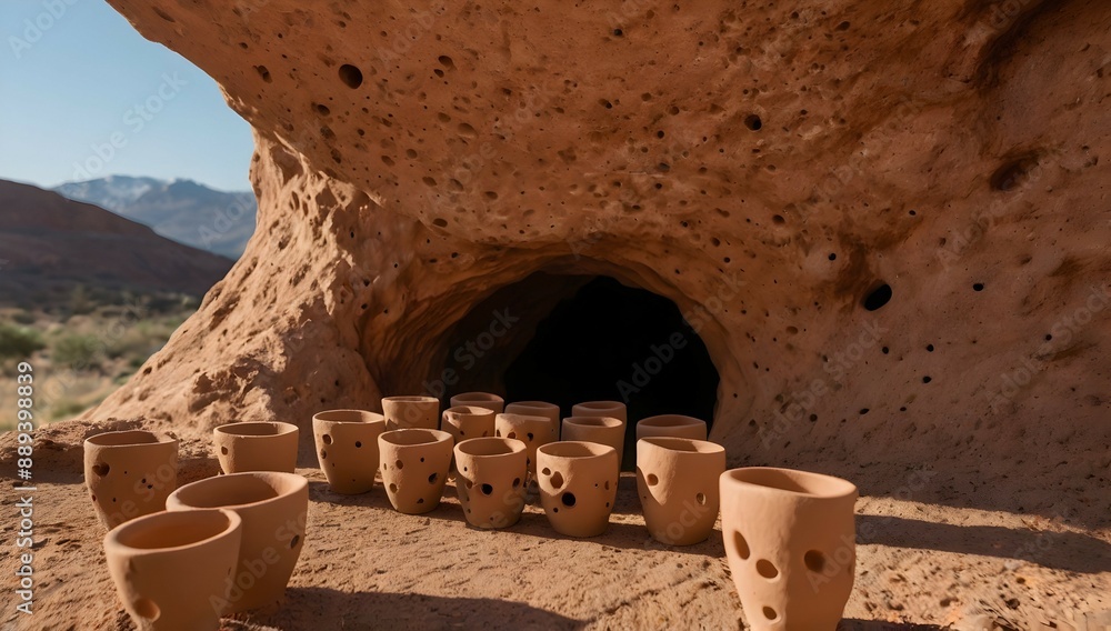 A custom-made clay cave that looks like a mountain with 10 holes on the ...