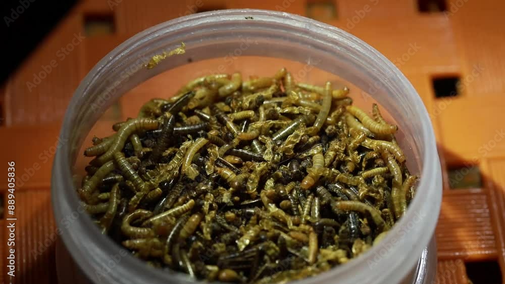 Cultivation of Tenebrio Molitor maggots. maggots eat organic waste in ...