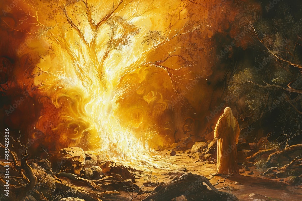 Moses and the Burning Bush: Moses Standing in Awe before the Burning ...