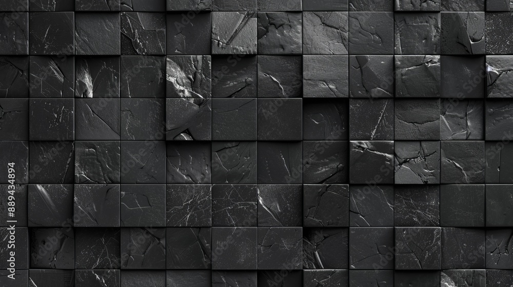 Black tile wallpaper with a semigloss finish, showcasing 3D polished ...
