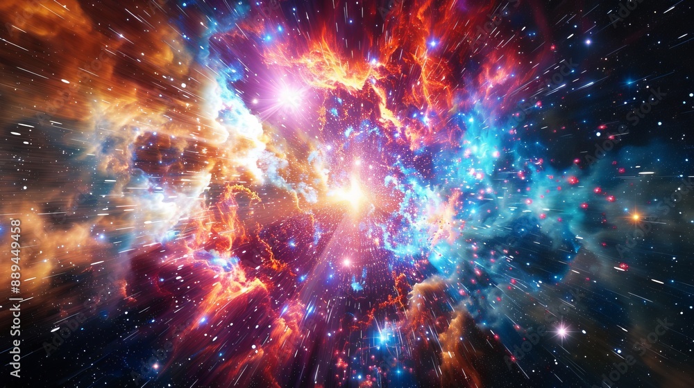 A dramatic scene of a supernova explosion with brilliant bursts of ...