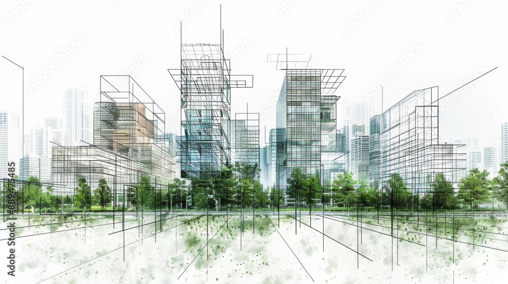Idea and implementation of urban design, drawing line of modern ...
