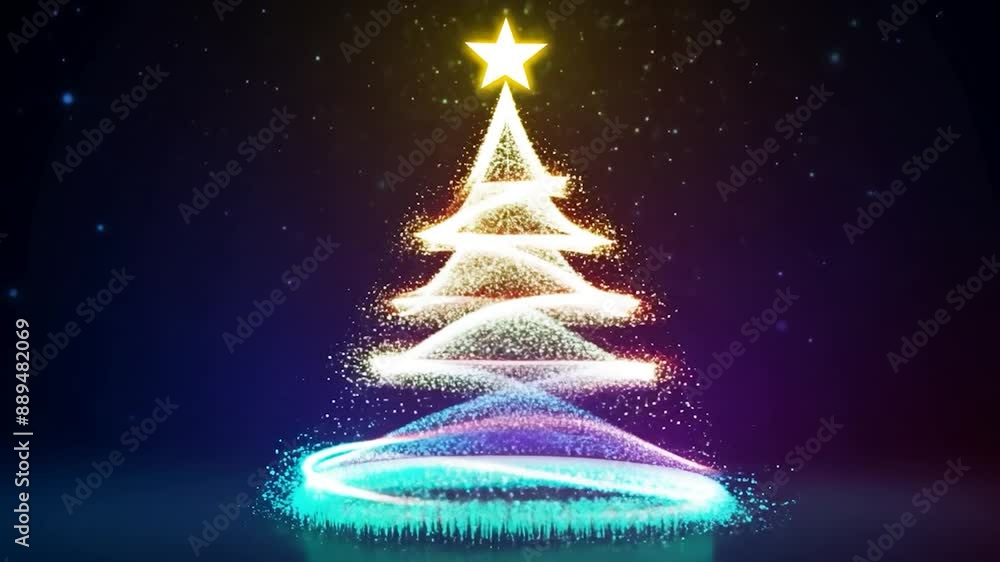 Create a dazzling christmas tree animation with a glowing star topper ...