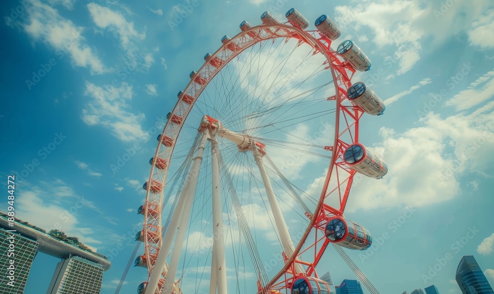 Abstract Red and White Ferris Wheel with Cable Cars. AI-Generated 4K HD ...