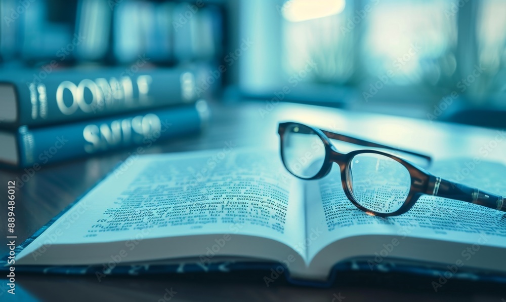 Abstract Open Code of Conduct Manual with Glasses and Pen on Desk ...
