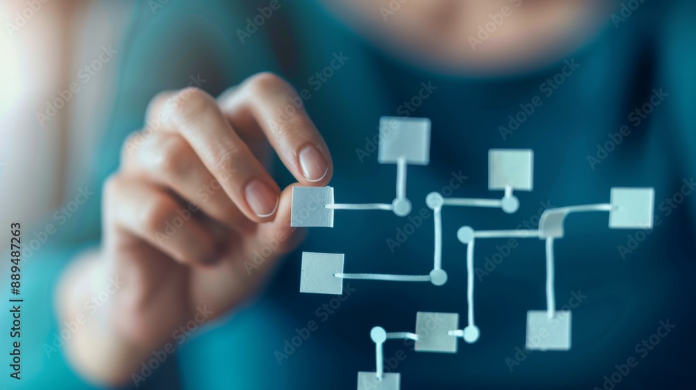 Human Hand Placing Sticker on Clear Business Flowchart with Digital ...