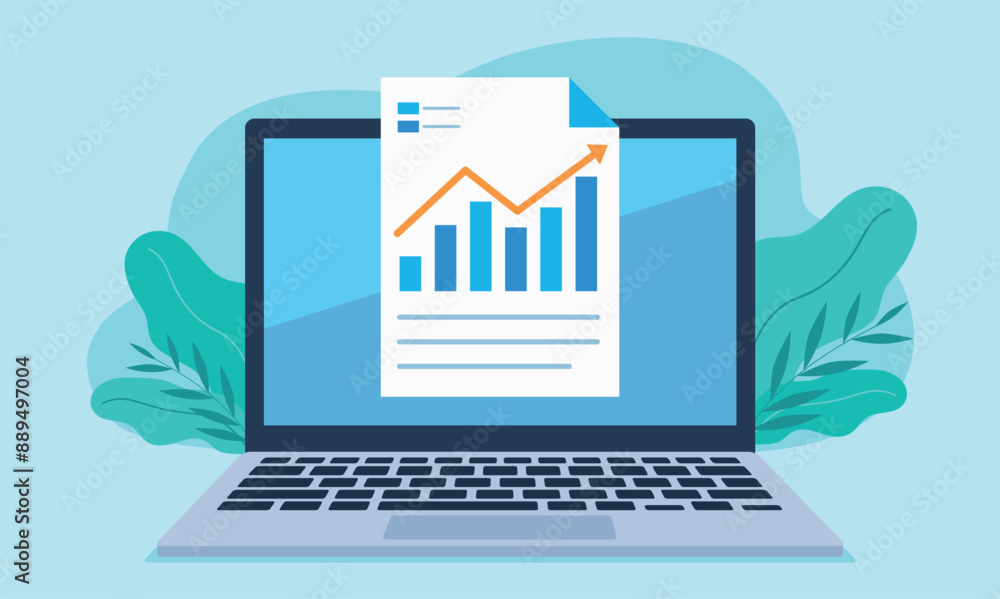 Document graphics with line chart and data. The graph is ascending ...