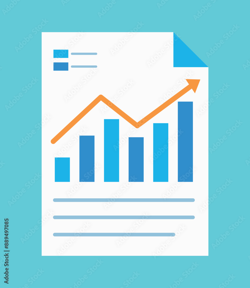 Document graphics with line chart and data. The graph is ascending ...