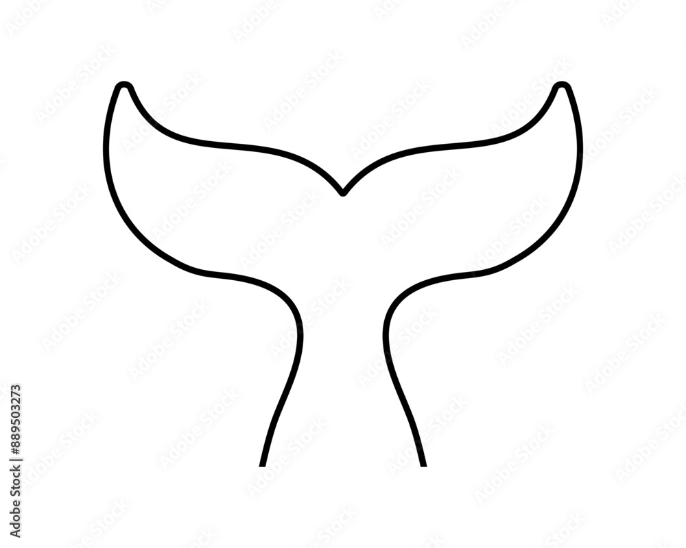 Whale tail icon. Cetacean animal fin outline silhouette isolated on ...