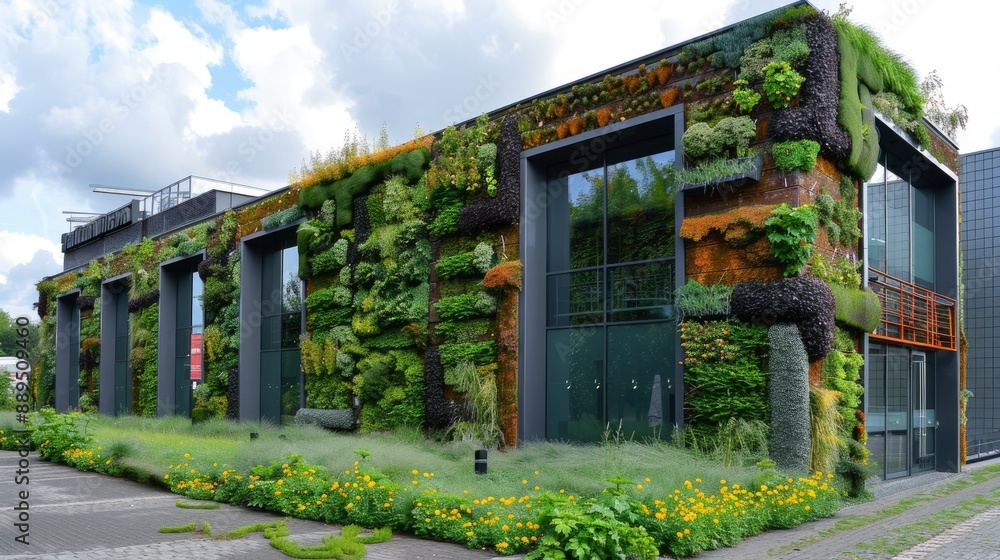 An industrial site with green walls and vertical gardens, illustrating ...