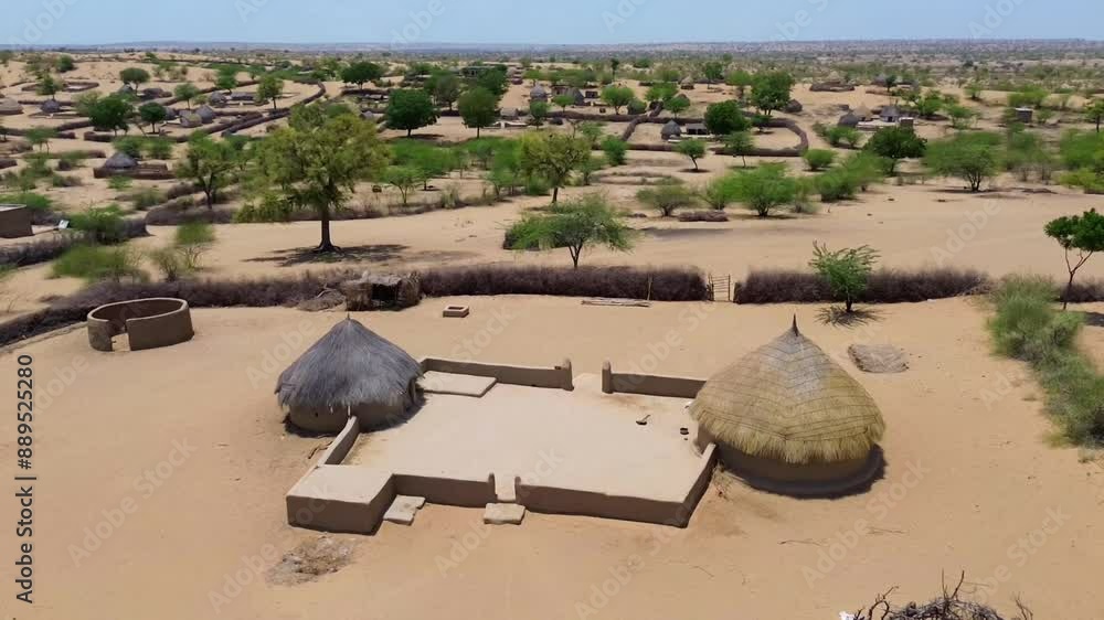 desert life in Tharparkar village, traditional desert houses and wooden ...