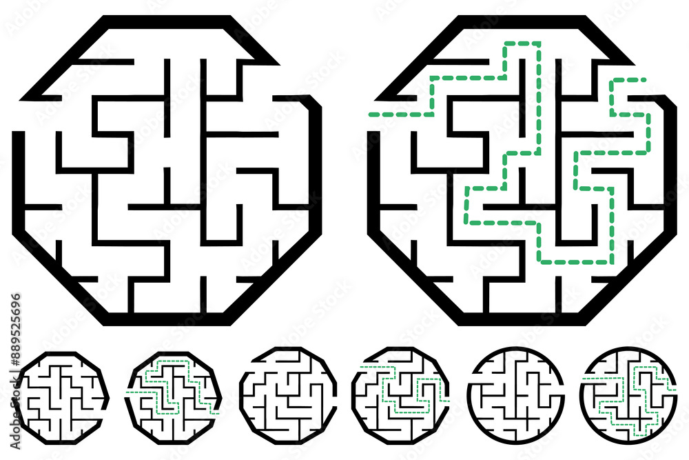 Set of simple labyrinths, mazes conundrums for kids. Baby puzzles with ...