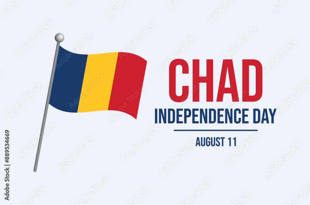 Chad Independence Day poster vector illustration. Chad flag on a pole ...