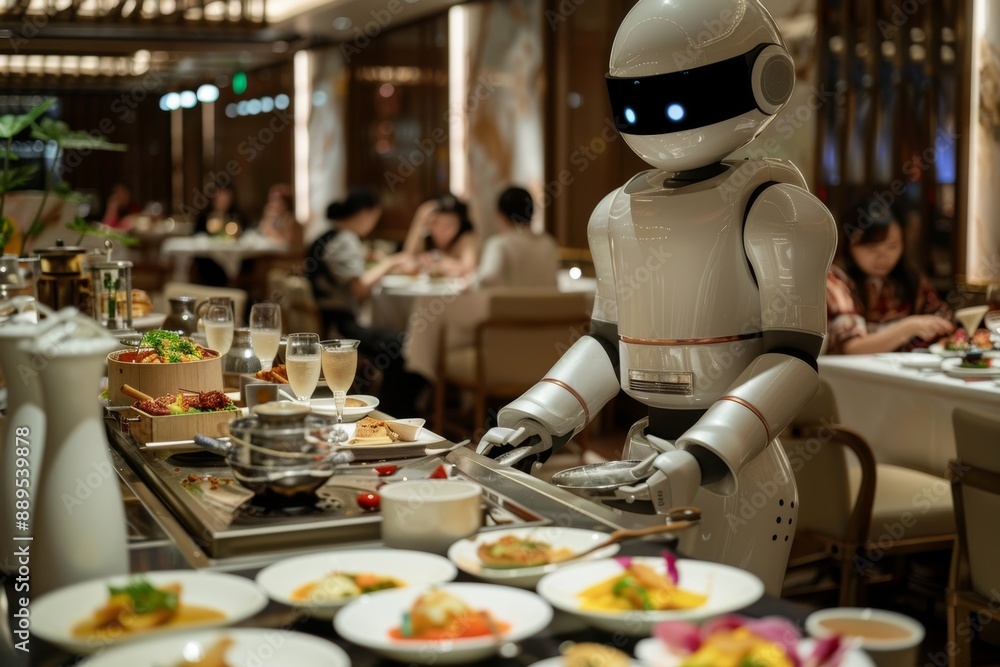 Creating a five-star meal with a robot chef in a restaurant kitchen ...