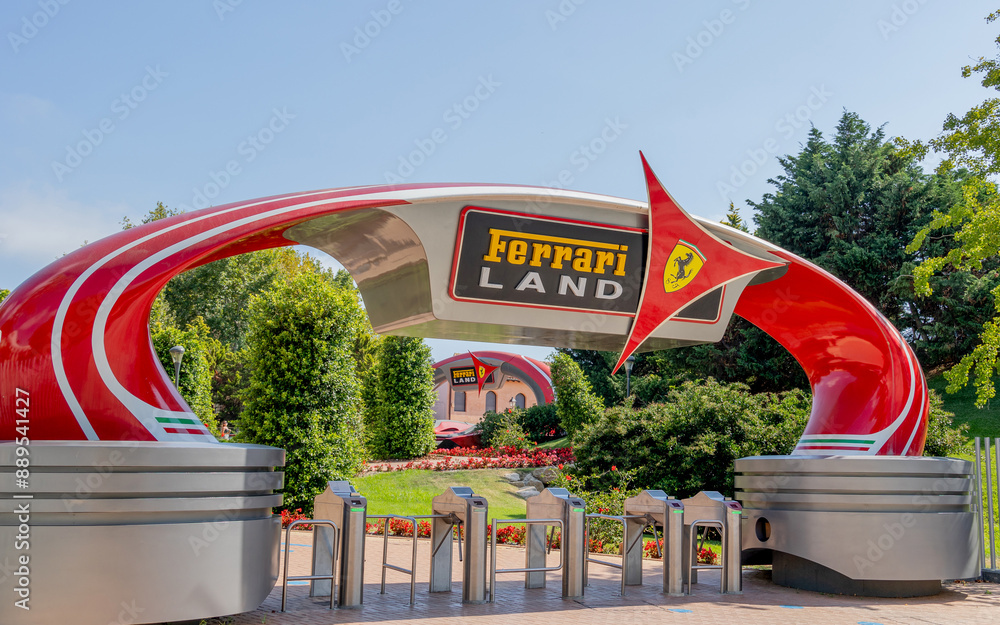 Portaventura theme park Spain.2024. Ferrari Land entrance at ...