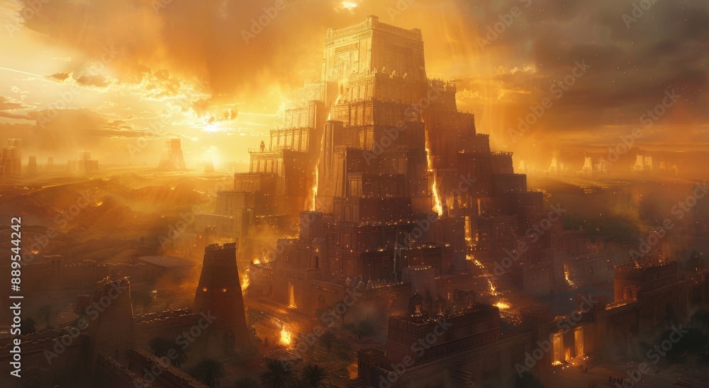 Tower of Babel in Babylon, a photorealistic depiction of the ...