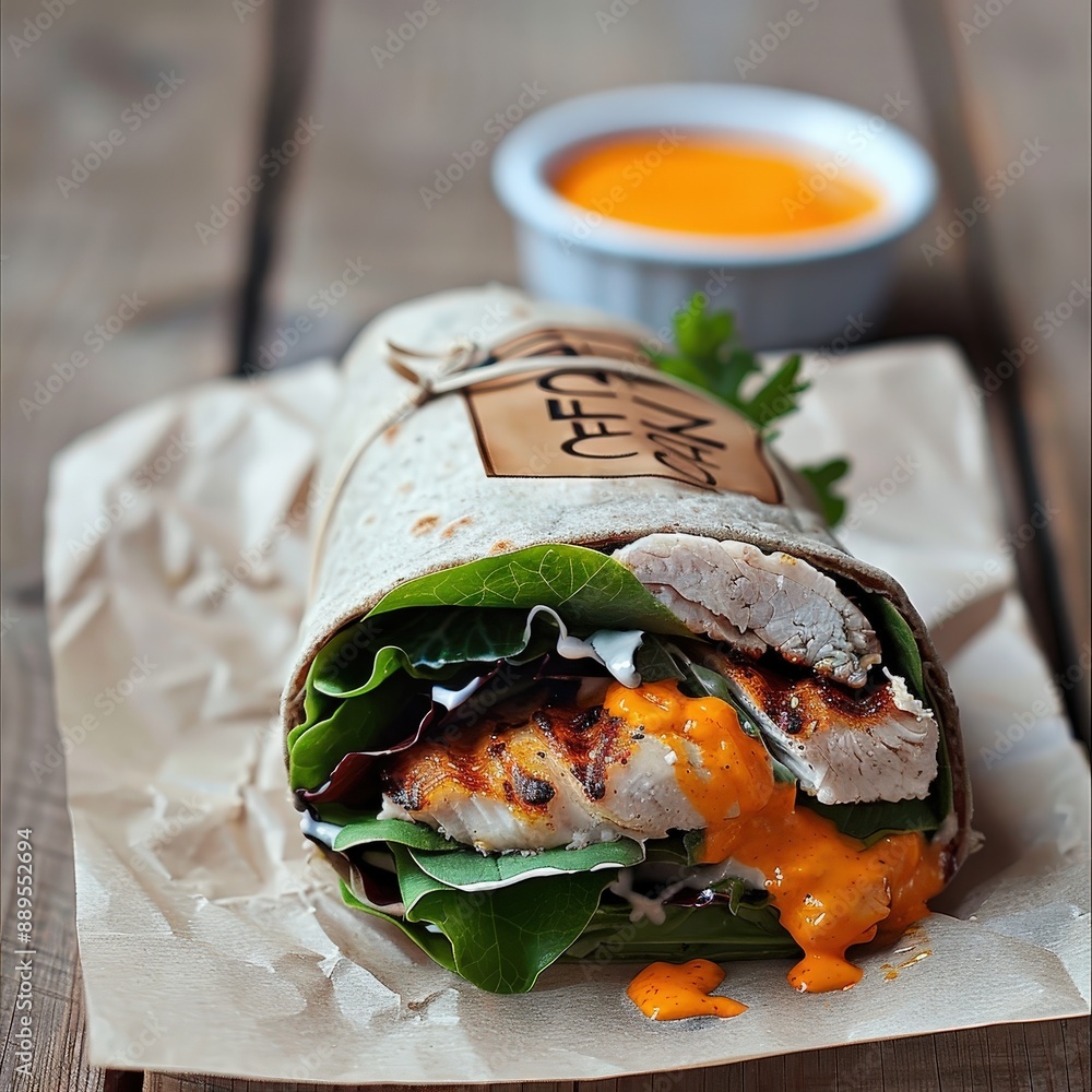 Gourmet Chicken Caesar Wrap in Hyper-Realistic 32k Super-Resolution ...