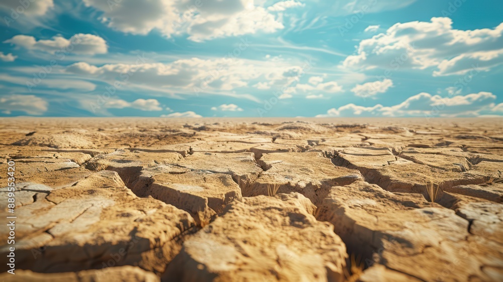 dry cracked desert ground on lifeless desert backdrop illustrating the ...