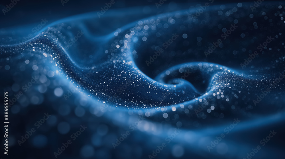 Abstract blue swirl with sparkling particles, resembling a cosmic or ...
