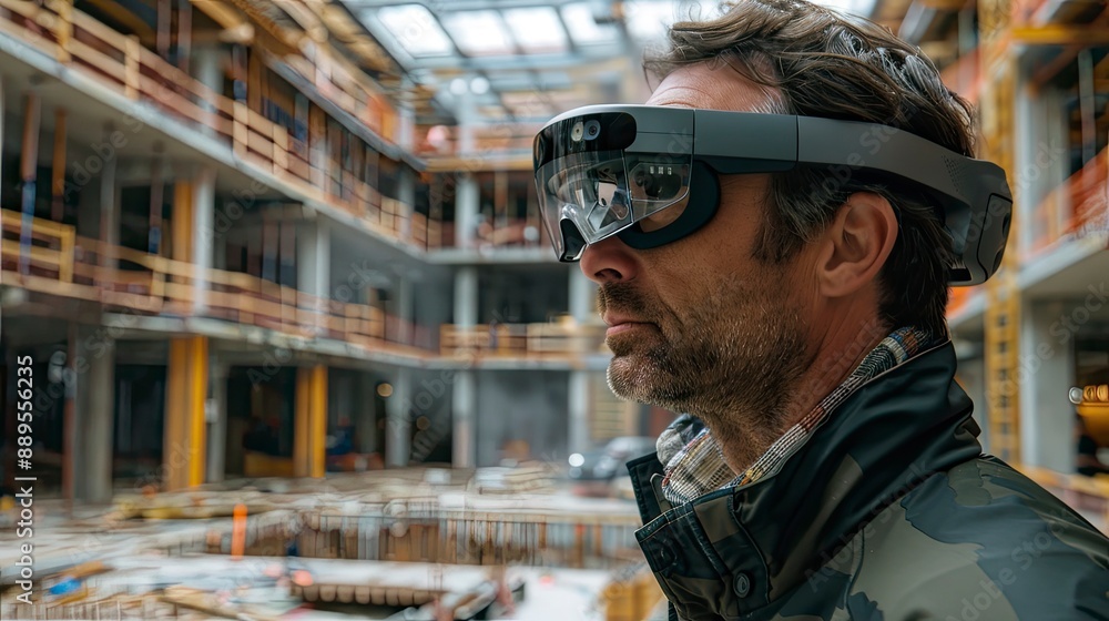 An architect using augmented reality glasses to visualize and modify ...