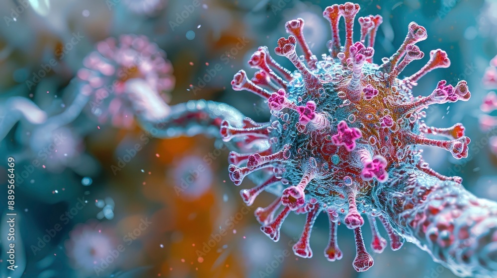 A high-resolution image of a virus particle embedded in a human cell ...