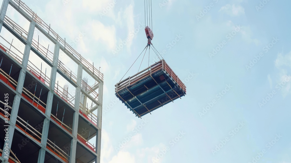 Crane lifting materials for construction of a high-rise building. Stock ...