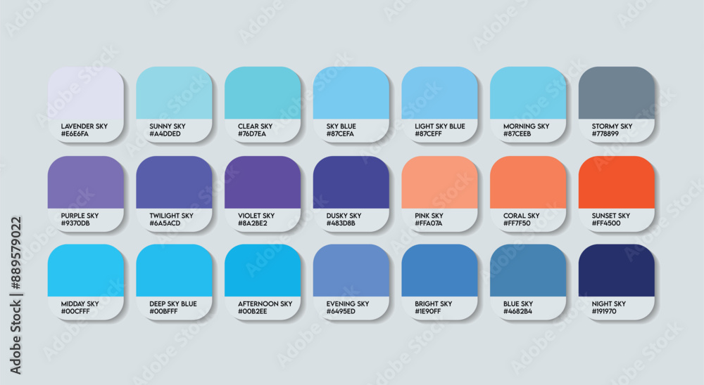 Sky Color Palette, Sky Color Guide Palette with Color Names. Catalog ...