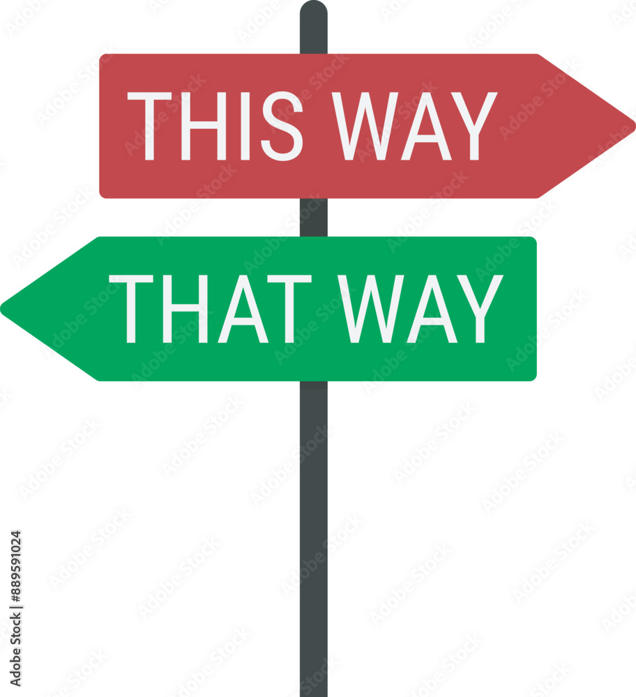 Road sign this way and that way. Dual arrow intersection sign. Vector ...