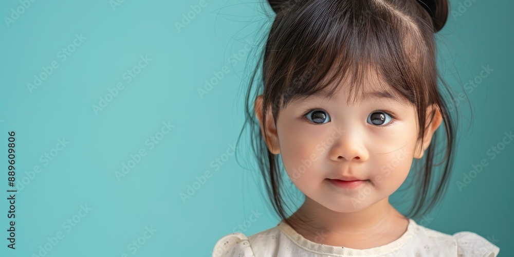 Portrait of a cute asian child, beautiful face with big eyes, pastel ...