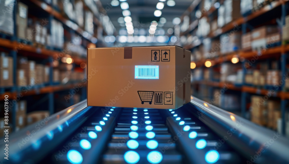 Automatic logistics management. smart packaging into the warehouse ...